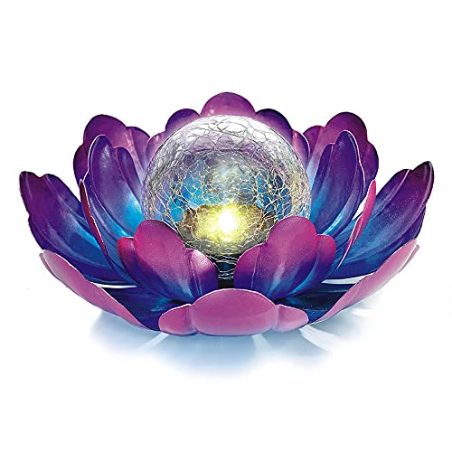 WNP Purple Solar Flower Light Outdoor Decorations,Solar Garden Lights Outdoor Decor,Waterproof Decorative Solar Powered Glass Ball Light with Metal Petal for Yard,Tabletop,Patio,Walkway