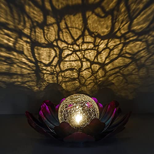 WNP Purple Solar Flower Light Outdoor Decorations,Solar Garden Lights Outdoor Decor,Waterproof Decorative Solar Powered Glass Ball Light with Metal Petal for Yard,Tabletop,Patio,Walkway