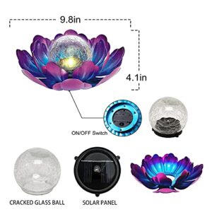 WNP Purple Solar Flower Light Outdoor Decorations,Solar Garden Lights Outdoor Decor,Waterproof Decorative Solar Powered Glass Ball Light with Metal Petal for Yard,Tabletop,Patio,Walkway