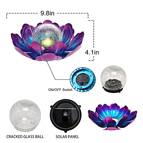 WNP Purple Solar Flower Light Outdoor Decorations,Solar Garden Lights Outdoor Decor,Waterproof Decorative Solar Powered Glass Ball Light with Metal Petal for Yard,Tabletop,Patio,Walkway