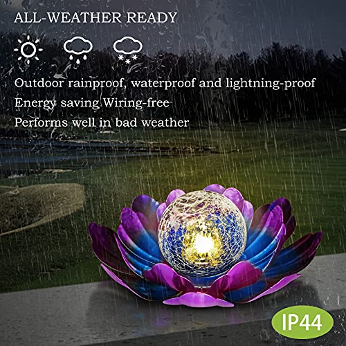 WNP Purple Solar Flower Light Outdoor Decorations,Solar Garden Lights Outdoor Decor,Waterproof Decorative Solar Powered Glass Ball Light with Metal Petal for Yard,Tabletop,Patio,Walkway