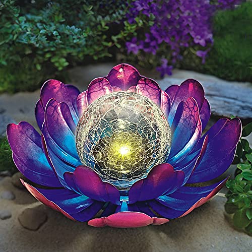 WNP Purple Solar Flower Light Outdoor Decorations,Solar Garden Lights Outdoor Decor,Waterproof Decorative Solar Powered Glass Ball Light with Metal Petal for Yard,Tabletop,Patio,Walkway