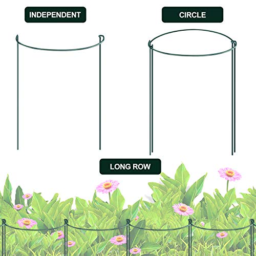 CKE 20 Pack 4mm Plant Support Stakes, Metal Peony Support, Garden Plant Cage Stake Support, Plant Support Ring, Green Half Round Plant Support Ring for Peony, Tomato, Rose, Vine Plant 10" W x 15.8" H