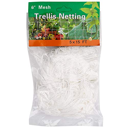 BetyBedy 5 x 15FT Trellis Netting, Heavy-Duty Polyester Plant Trellis Netting, Square Mesh Net for Climbing Plant, Fruits, Vegetables, Vines, Grow Tents (1 Pack, White)