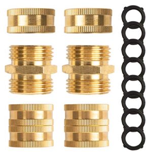 xiny tool garden hose adapter, 3/4″ solid brass hose connectors and hose ends, male to male, female to female, 3/4 inch brass connector, 6-pack with extra 4 washers