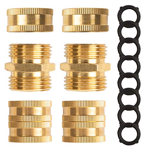 Xiny Tool Garden Hose Adapter, 3/4" Solid Brass Hose Connectors and Hose Ends, Male to Male, Female to Female, 3/4 Inch Brass Connector, 6-Pack with Extra 4 Washers