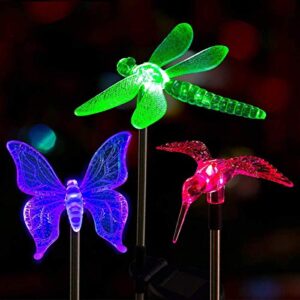 solpex solar garden lights,3 pack solar butterfly lights outdoor, multi-color changing solar garden decorations, led solar light stakes, solar yard lights for patio, lawn & garden, solar bird lights…