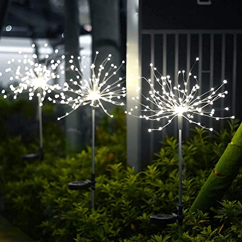 TiokMc Solar Firework Light, 120 LED Warm Light Outdoor Solar Garden Fireworks Lamp for Walkway Pathway Backyard Christmas Parties Decoration (White) (2 Pieces)