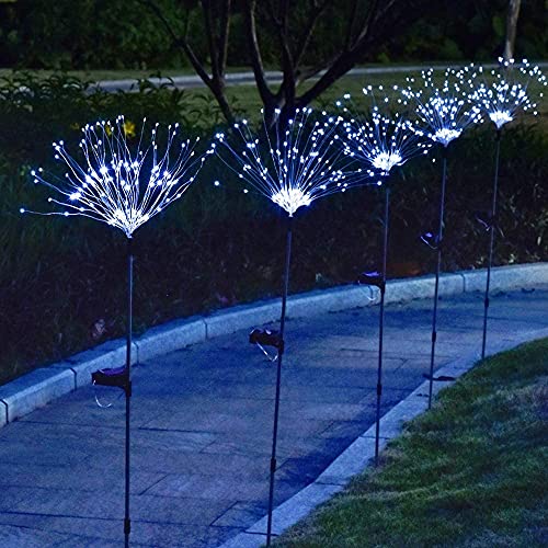 TiokMc Solar Firework Light, 120 LED Warm Light Outdoor Solar Garden Fireworks Lamp for Walkway Pathway Backyard Christmas Parties Decoration (White) (2 Pieces)