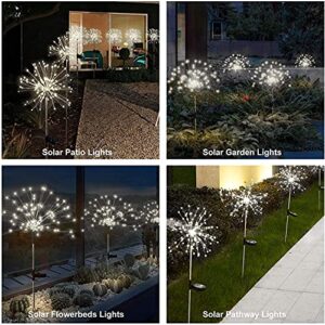 TiokMc Solar Firework Light, 120 LED Warm Light Outdoor Solar Garden Fireworks Lamp for Walkway Pathway Backyard Christmas Parties Decoration (White) (2 Pieces)