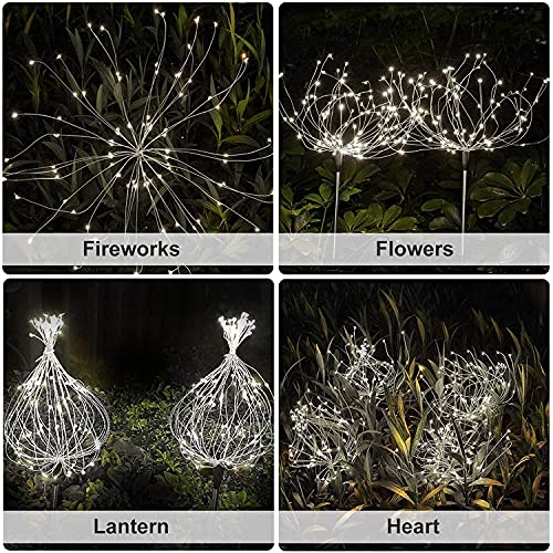 TiokMc Solar Firework Light, 120 LED Warm Light Outdoor Solar Garden Fireworks Lamp for Walkway Pathway Backyard Christmas Parties Decoration (White) (2 Pieces)