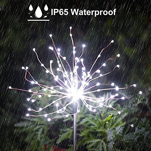 TiokMc Solar Firework Light, 120 LED Warm Light Outdoor Solar Garden Fireworks Lamp for Walkway Pathway Backyard Christmas Parties Decoration (White) (2 Pieces)