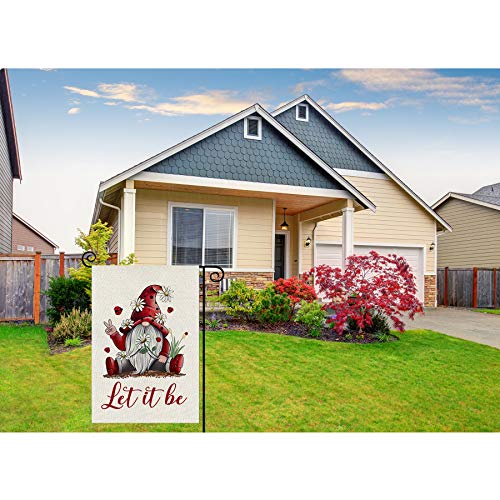 Balgardekor Let it be Garden Flag Vertical Double Sided Red Gnomes Farmhouse Burlap Spring Summer Yard Outdoor Decor Home Decor (12.5 x 18, Let it be)