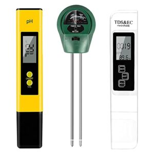 ph meter, tds ppm meter, 3 in 1 soil ph tester [upgraded version] moisture meter combo, ph/ec tester digital kit for home water, hydroponics, plants garden soil and aquarium use