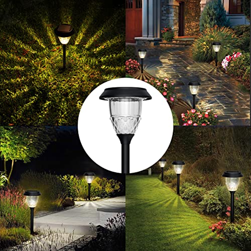 Lintem Solar Pathway Lights - 2 Pack Solar Lights Outdoor, Waterproof IP65 Solar Garden Lights, 20-50 LM Dimmable Warm White, Bright Up to 6-14 Hrs Solar Landscape Lights for Yard Walkway, Black