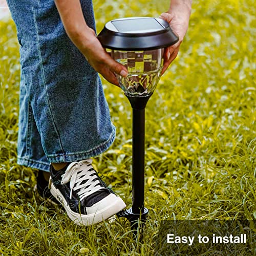 Lintem Solar Pathway Lights - 2 Pack Solar Lights Outdoor, Waterproof IP65 Solar Garden Lights, 20-50 LM Dimmable Warm White, Bright Up to 6-14 Hrs Solar Landscape Lights for Yard Walkway, Black