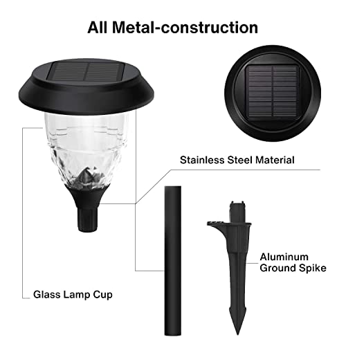 Lintem Solar Pathway Lights - 2 Pack Solar Lights Outdoor, Waterproof IP65 Solar Garden Lights, 20-50 LM Dimmable Warm White, Bright Up to 6-14 Hrs Solar Landscape Lights for Yard Walkway, Black