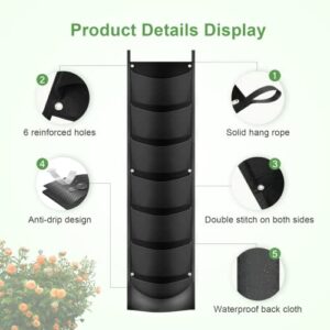 iPower Hanging Vertical Wall Planter 7 Pockets Upgraded Deeper Waterproof Herb Flower Growing Pouch Felt Cloth, for Yard Garden Courtyard Fence Home, Balcony Office Decoration