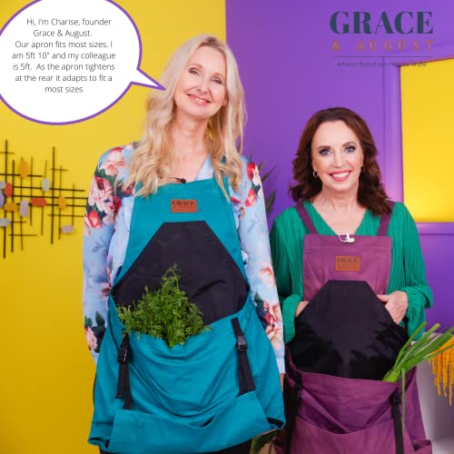 Grace and August Garden apron - Gift the ultimate gardening tool -100% Natural Canvas gardening apron for women with pockets (Coriander)