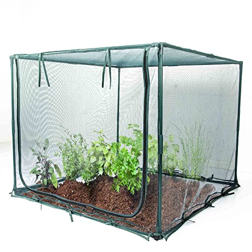 Square 4'x4' Netting Cover 3.3FT Tall Crop Cage Pest Guard Cover for Vegetables Fruits Durable Plant Garden Net with 4 Stakes