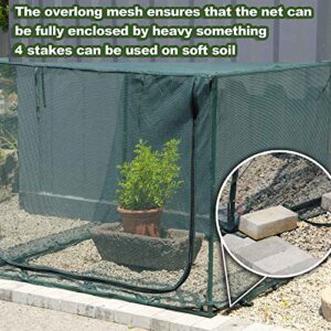 Square 4'x4' Netting Cover 3.3FT Tall Crop Cage Pest Guard Cover for Vegetables Fruits Durable Plant Garden Net with 4 Stakes