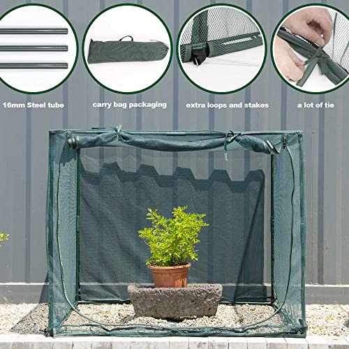 Square 4'x4' Netting Cover 3.3FT Tall Crop Cage Pest Guard Cover for Vegetables Fruits Durable Plant Garden Net with 4 Stakes