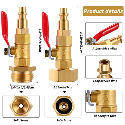 Winterize Adapter with 1/4 Inch Male Quick Connecting Plug and 3/4 inch Male GHT Thread, 1/4 Inch Male Quick Plug and 3/4 Inch Female Garden Hose Threading, Winterize Quick Adapter with Ball Valve