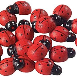 100 pcs Wooden Ladybug Garden Stones - Decorative Outdoor Ornaments - Garden Decoration for Vegatable and Flower Beds