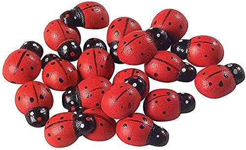 100 pcs Wooden Ladybug Garden Stones - Decorative Outdoor Ornaments - Garden Decoration for Vegatable and Flower Beds