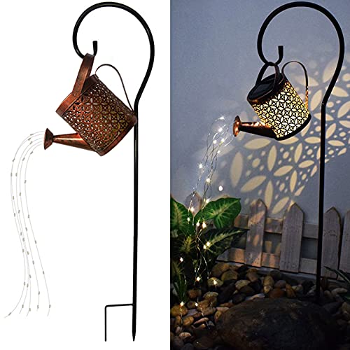 Merrytech Solar Lanterns Outdoor Waterproof,Metal Watering Can Sun Garden Decor,Hanging Solar Lights Yard Art,Outside Patio Decorations Gardening Birthday Gifts for Mom Grandma Women, with Hook, Large