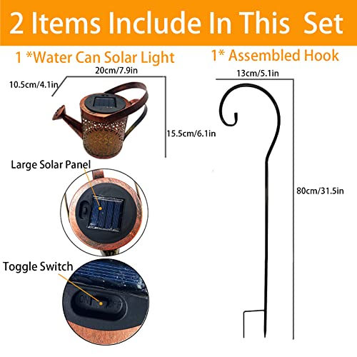 Merrytech Solar Lanterns Outdoor Waterproof,Metal Watering Can Sun Garden Decor,Hanging Solar Lights Yard Art,Outside Patio Decorations Gardening Birthday Gifts for Mom Grandma Women, with Hook, Large