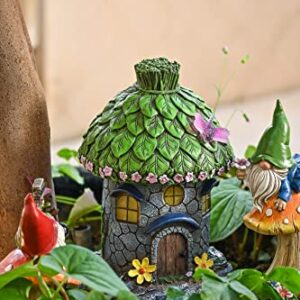 TERESA'S COLLECTIONS Dome Roof Fairy House Garden Statues with Solar Lights, Garden Ornaments Decor, Resin Outdoor Figurines for Patio Yard Porch Decorations, 7.8 Inch