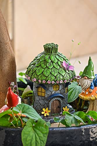 TERESA'S COLLECTIONS Dome Roof Fairy House Garden Statues with Solar Lights, Garden Ornaments Decor, Resin Outdoor Figurines for Patio Yard Porch Decorations, 7.8 Inch