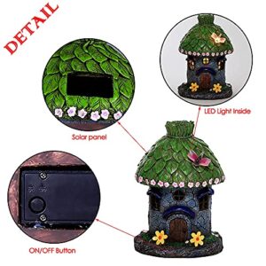 TERESA'S COLLECTIONS Dome Roof Fairy House Garden Statues with Solar Lights, Garden Ornaments Decor, Resin Outdoor Figurines for Patio Yard Porch Decorations, 7.8 Inch