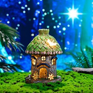 TERESA'S COLLECTIONS Dome Roof Fairy House Garden Statues with Solar Lights, Garden Ornaments Decor, Resin Outdoor Figurines for Patio Yard Porch Decorations, 7.8 Inch