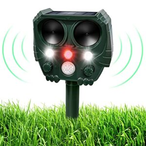 ultrasonic animal repeller, solar animal deterrent with motion sensor and flashing lights,outdoor waterproof farm garden yard repellent for cat rodent squirrel dog rabbit raccoon skunk fox deer etc