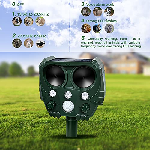 Ultrasonic Animal Repeller, Solar Animal Deterrent with Motion Sensor and Flashing Lights,Outdoor Waterproof Farm Garden Yard Repellent for Cat Rodent Squirrel Dog Rabbit Raccoon Skunk Fox Deer etc