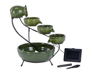 smart solar 23931r01 ceramic solar cascading fountain, glazed green bamboo design, powered by an included solar panel that operates an integral low voltage pump with filter