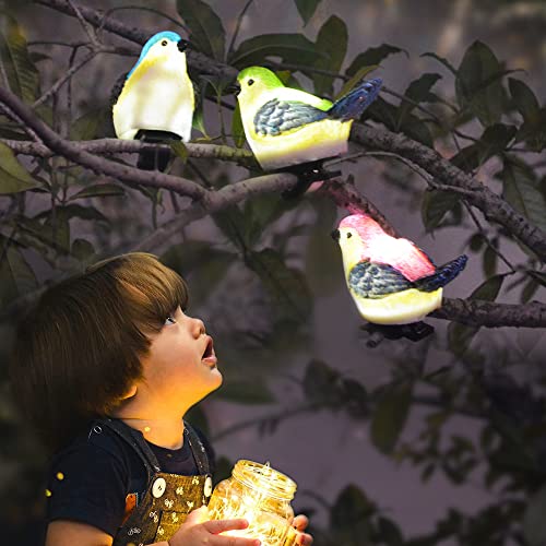 JZSTOM Solar Outdoor Lights Bird Garden Statues Decor,Bird Figurine Lights with Powered LED, Housewarming Birthday Gifts for Women, Mom(3 Pack)