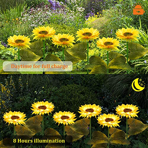 FORUP 2 Pack Solar Garden Stake Lights, Outdoor Sunflower Lights, LED Solar Powered Lights for Patio Lawn Garden Yard Pathway Decoration, Yellow