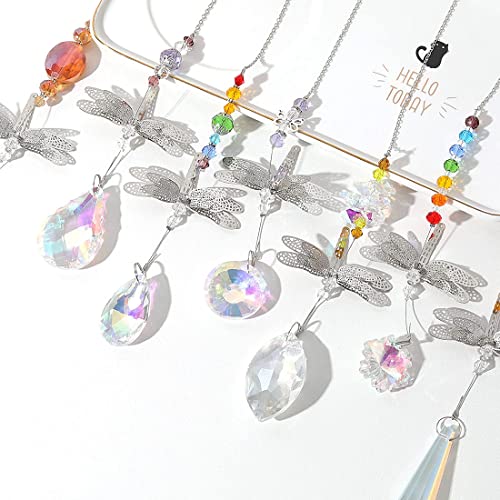 Pack of 7 Crystal Suncatchers Dragonfly Pendant Rainbow Maker Hanging for Window Wedding Garden Decor