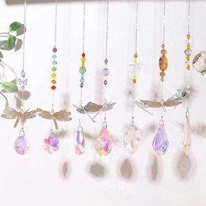 Pack of 7 Crystal Suncatchers Dragonfly Pendant Rainbow Maker Hanging for Window Wedding Garden Decor