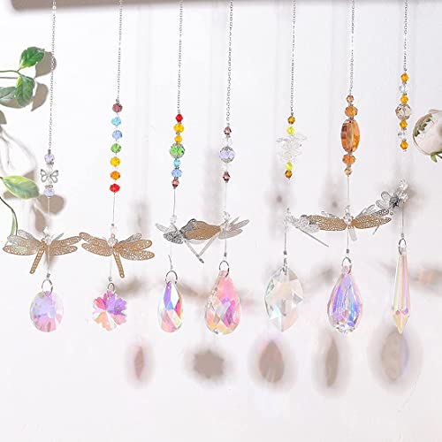 Pack of 7 Crystal Suncatchers Dragonfly Pendant Rainbow Maker Hanging for Window Wedding Garden Decor