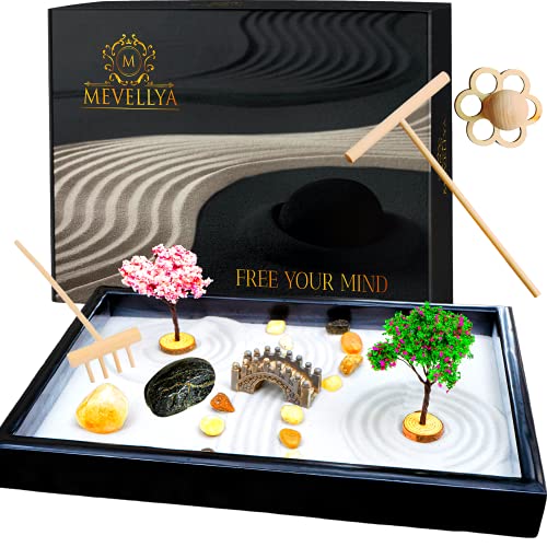 MEVELLYA Zen Garden for Desk - Japanese Zen Garden 11x7 Inch - Zen Garden Kit - Desktop Zen Garden - Large Zen Garden - Rock Garden - Zen Sand Garden for Desk - Japanese Sand Garden - Japanese Gift