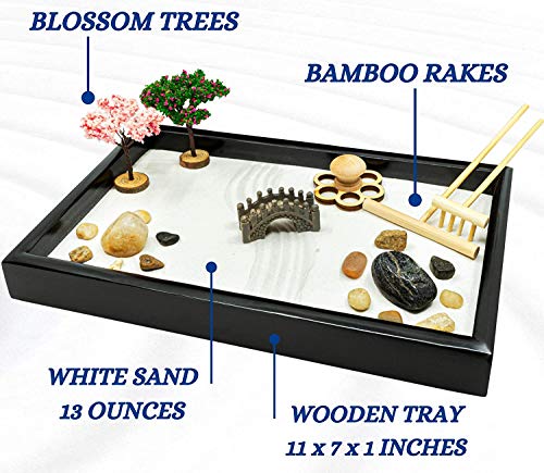 MEVELLYA Zen Garden for Desk - Japanese Zen Garden 11x7 Inch - Zen Garden Kit - Desktop Zen Garden - Large Zen Garden - Rock Garden - Zen Sand Garden for Desk - Japanese Sand Garden - Japanese Gift