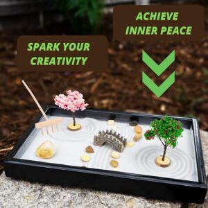 MEVELLYA Zen Garden for Desk - Japanese Zen Garden 11x7 Inch - Zen Garden Kit - Desktop Zen Garden - Large Zen Garden - Rock Garden - Zen Sand Garden for Desk - Japanese Sand Garden - Japanese Gift