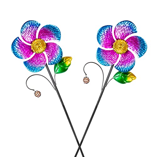 Viveta 2 Pack Wind Spinners with Metal Stake, 28.7 inches Outdoor Garden Pinwheels Spinners Purple Flower Shape Design for Yard Lawn Patio Decor