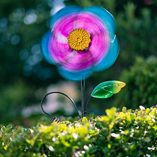 Viveta 2 Pack Wind Spinners with Metal Stake, 28.7 inches Outdoor Garden Pinwheels Spinners Purple Flower Shape Design for Yard Lawn Patio Decor