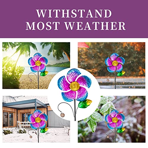 Viveta 2 Pack Wind Spinners with Metal Stake, 28.7 inches Outdoor Garden Pinwheels Spinners Purple Flower Shape Design for Yard Lawn Patio Decor