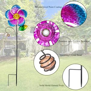 Viveta 2 Pack Wind Spinners with Metal Stake, 28.7 inches Outdoor Garden Pinwheels Spinners Purple Flower Shape Design for Yard Lawn Patio Decor